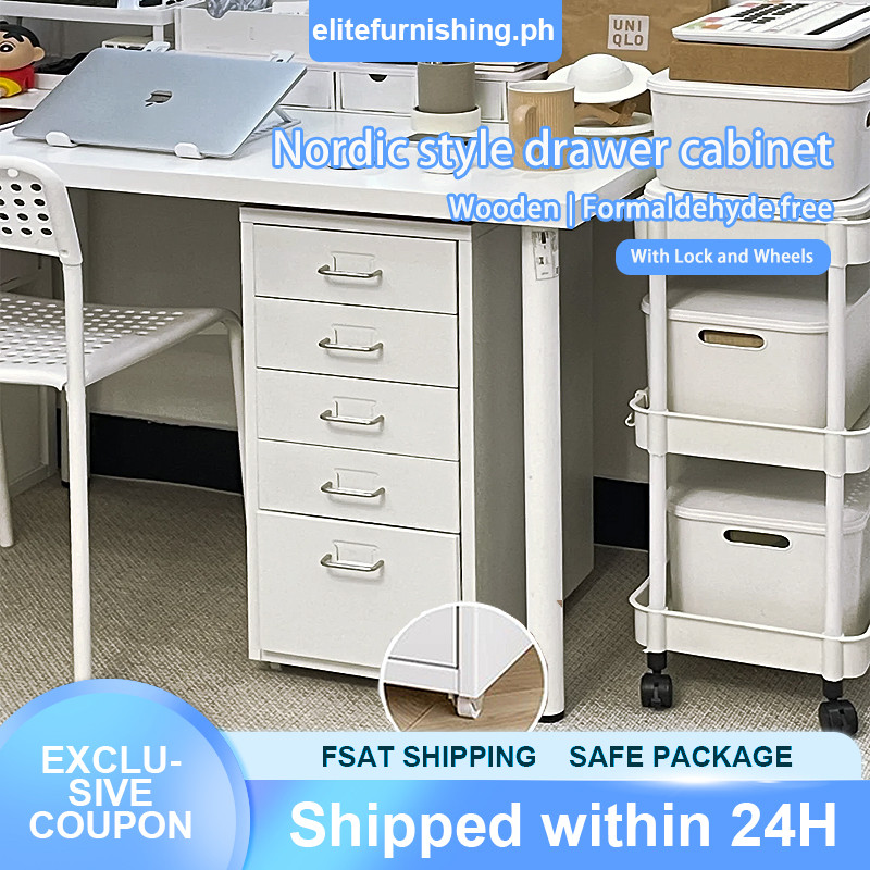 Lockable 5 Layer Wooden Drawer Cabinet Home Office File Drawer Storage ...