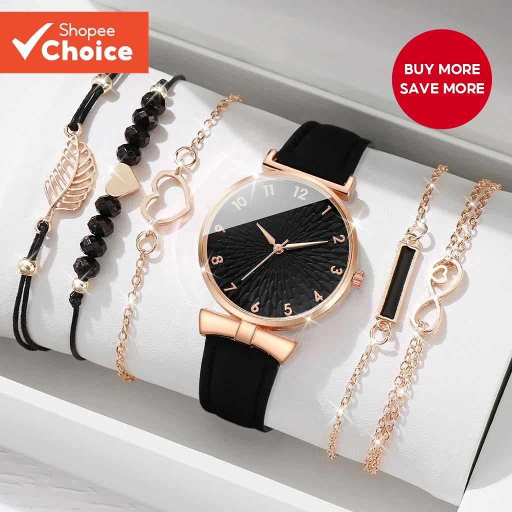 6PCS/Set Ladies Watch Fashion Belt Quartz Wrist Watch+Love Heart Leaf ...