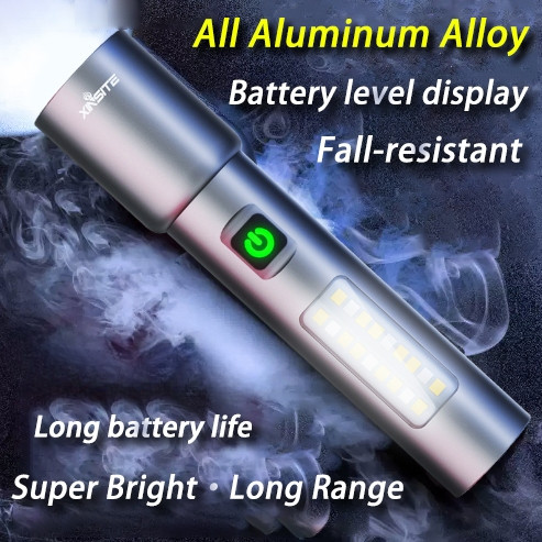 Aluminum Alloy Long Range Flashlight Rechargeable Heavy Duty Zoom ...