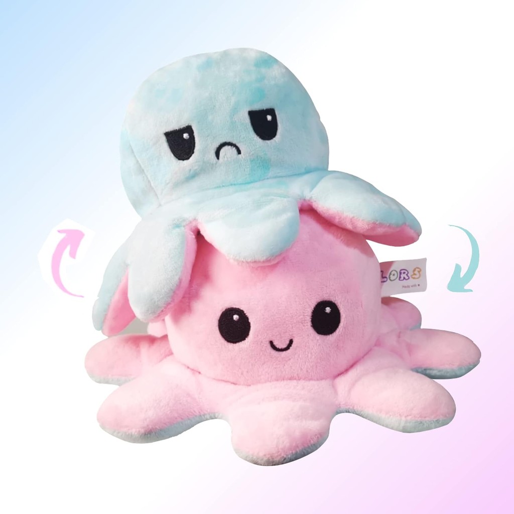 20CM Reversible Octopus Plush - Happy And Sad Moody Octopus Stuffed Toy ...