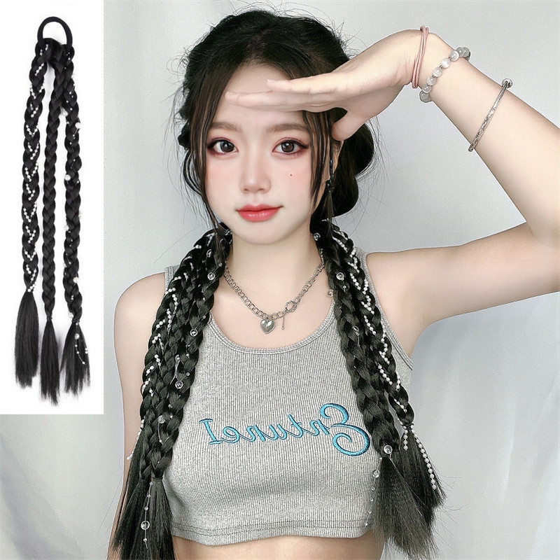 Pearl Box Braids Wig, Ladies Long Hair Strap-on Twist Dreadlocks Double ...