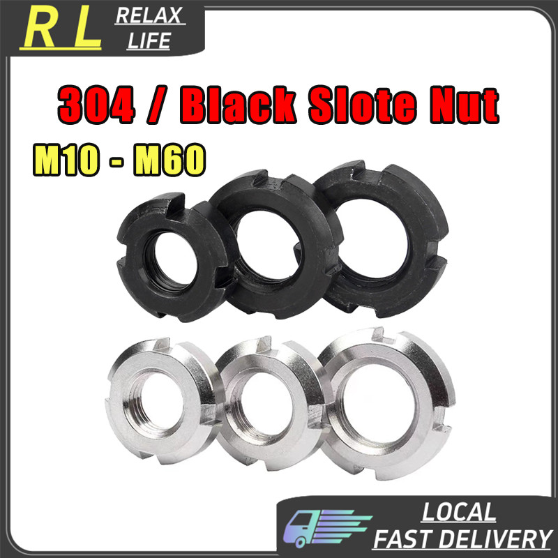 [RL]304 White / Black Slot Round Nut Locking Nuts Non-return Iron Lock ...