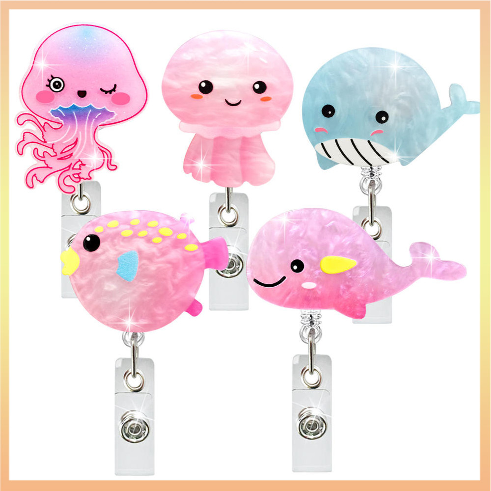 Acrylic Jellyfish Dolphin Fish Badge Reel Retractable Name Tag ...