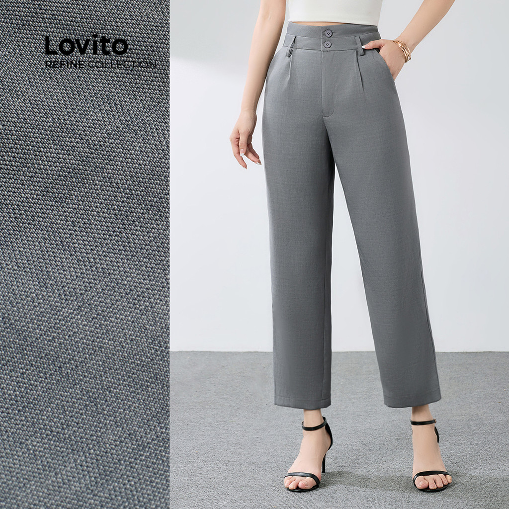 (Lovito Refine) Women Elegant Pants Pioneer Fake 2-in-1 Good Texture ...