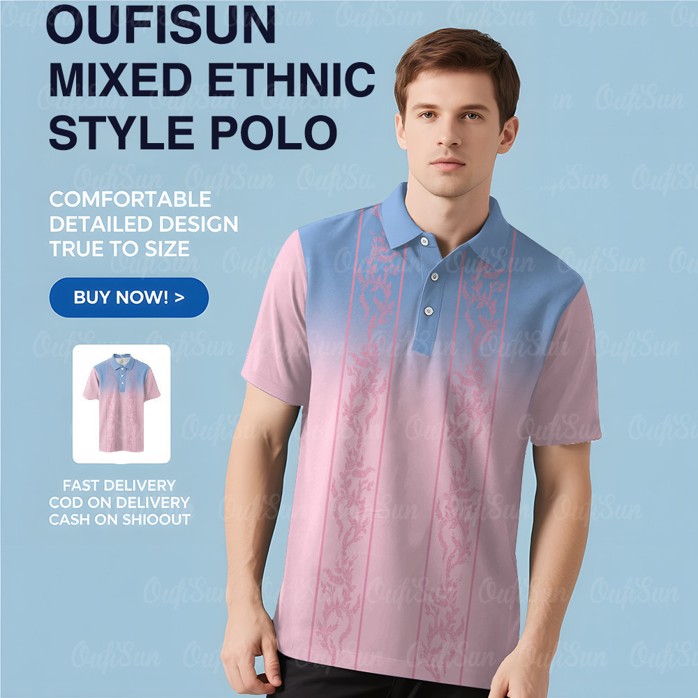 2025 Barong Tagalog Men Polo Shirt Modern ASEAN Ethnic Style Pink ...