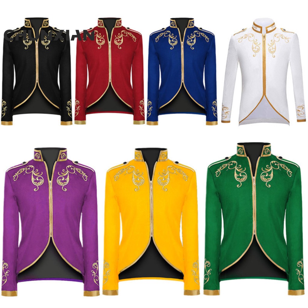 Court Prince Jacket Mens Embroidered Steampunk Gothic Stand Collar ...