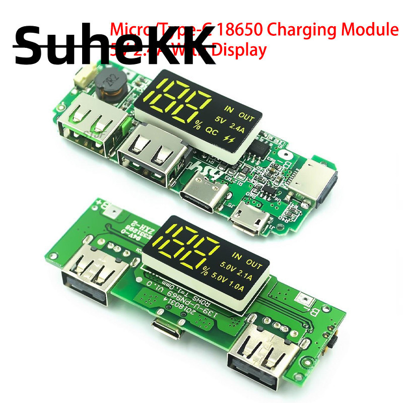 LED Dual USB 5V 2.4A Micro/Type-C USB Mobile Power Bank 18650 Charging ...