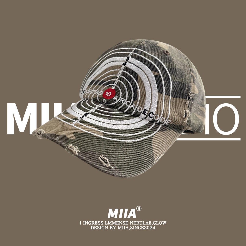 Washed Distressed Heavy Industry Target Heart Embroidered Peaked Cap ...