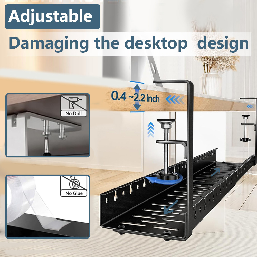 Under Desk Cable Management Tray Clamp Mounted Cable Storage Rack ...