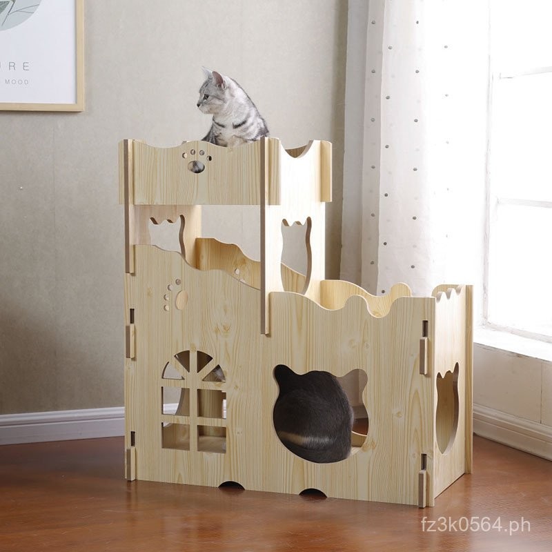 Cat Climbing Frame Cat Cage Castle Solid Wood Color Box Cat Villa Dog ...