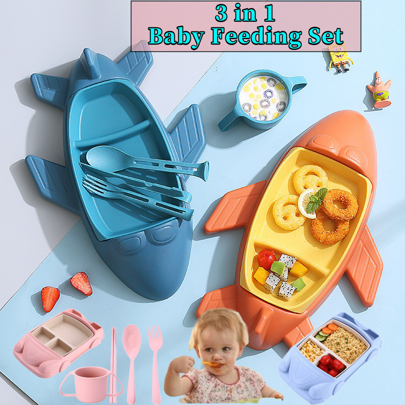 3 in 1 Baby Feeding Set Baby Eating Utensils Set Plate Set Tablewares ...