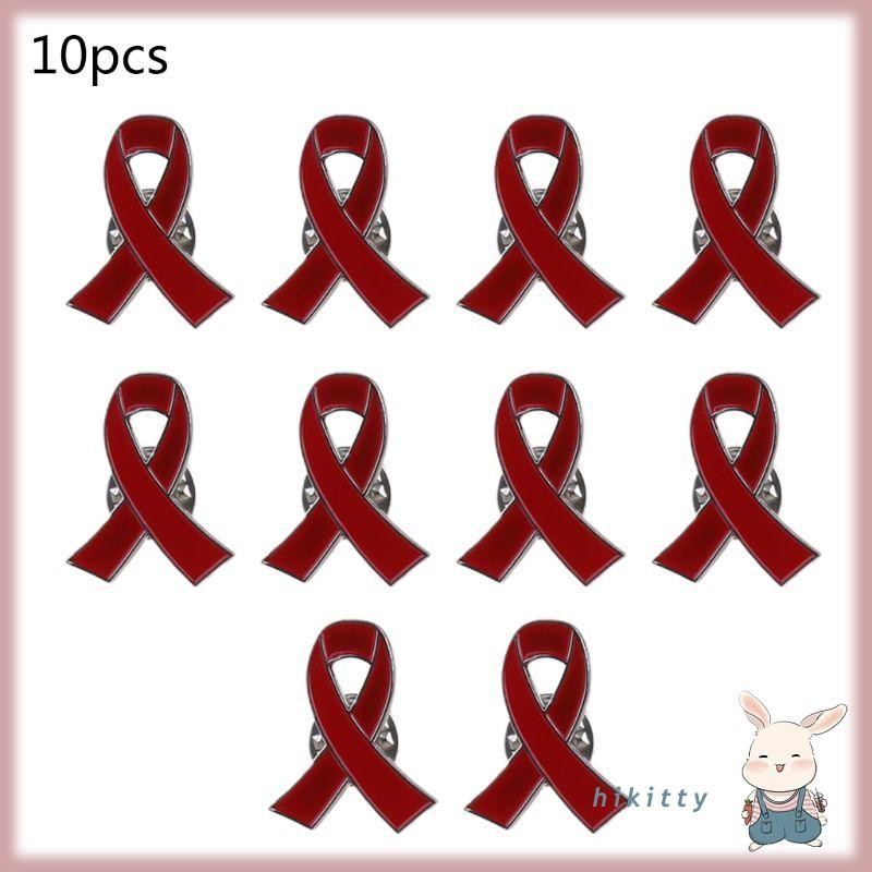 HIK 10 Pcs Red Ribbon Pins for HIV AIDS Awareness Heart Disease DUI ...