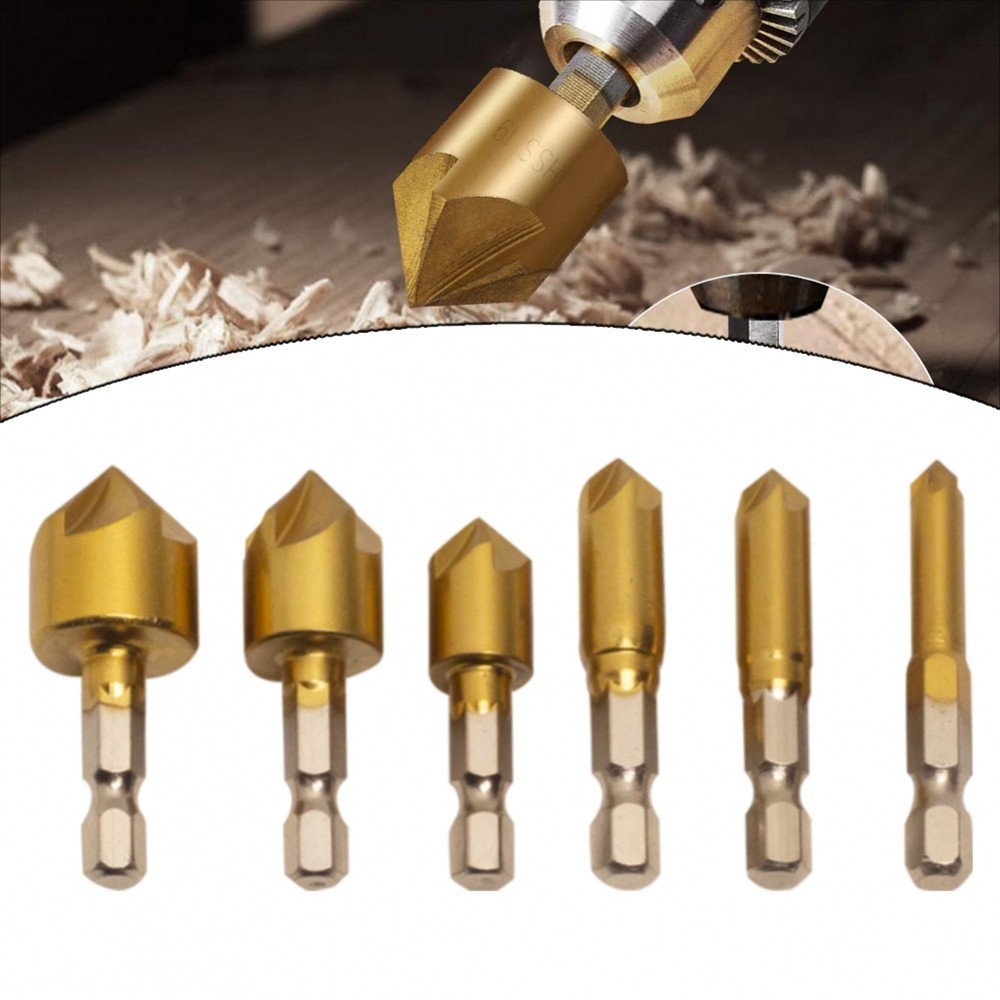 6PCS 5 Flute 6-19mm 90 Degree Countersink Drill Bit Set Drilling for ...