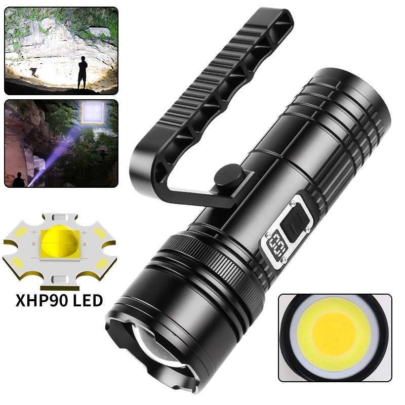 Powerful LED Flashlight USB Rechargeable Waterproof XHP90 Handheld ...