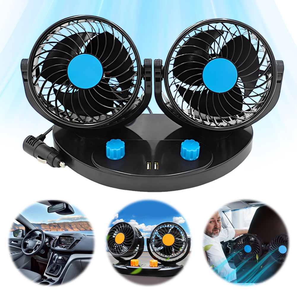 Dual-Head USB Car Cooling Fan 2-Speed Wind Speed Car Ventilation Fan ...