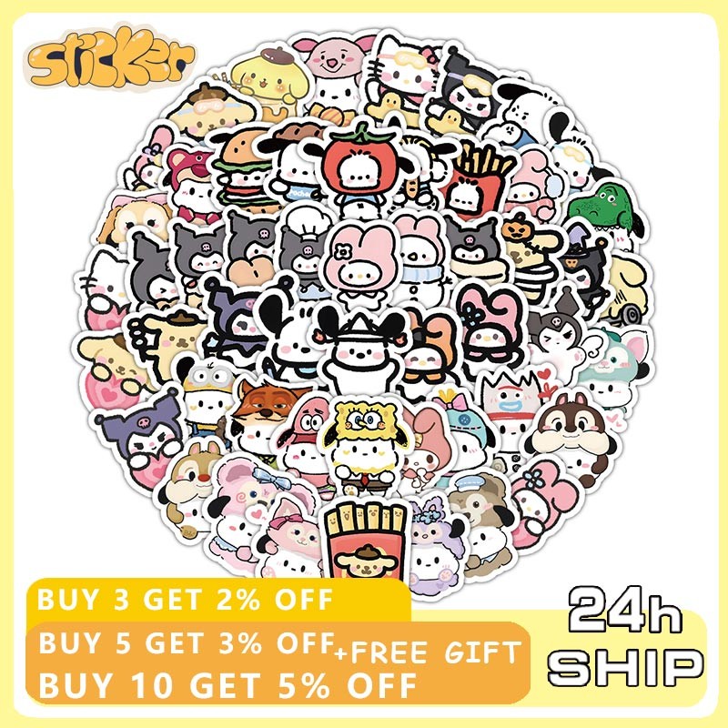 120PCS Cartoon Sanrio My Melody Hello Kitty Kuromi Sticker DIY Phone ...