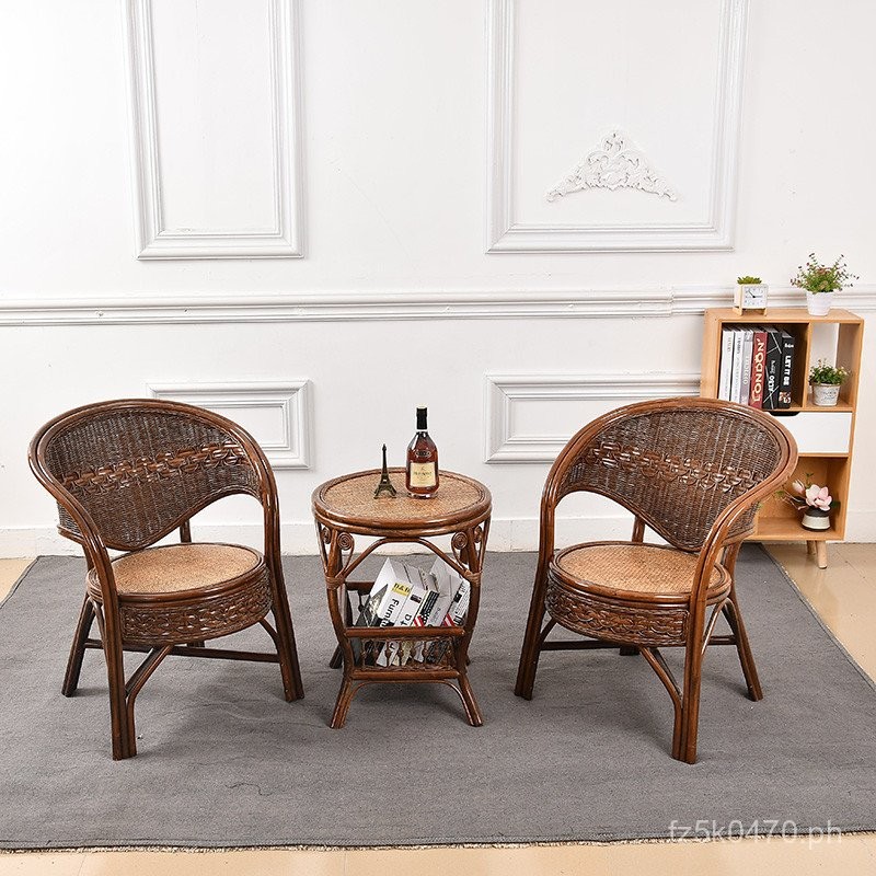 Home Tea Table and Chair Natural Three-Piece Set Rattan Chair Elderly ...