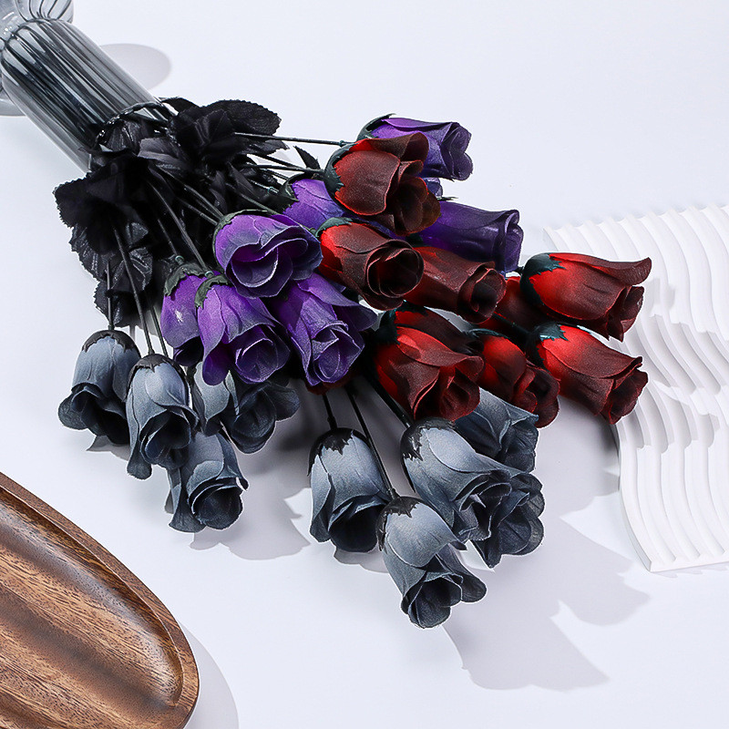 5 Head Artificial Dark Rose Flower Bouquet for Home Halloween Party ...