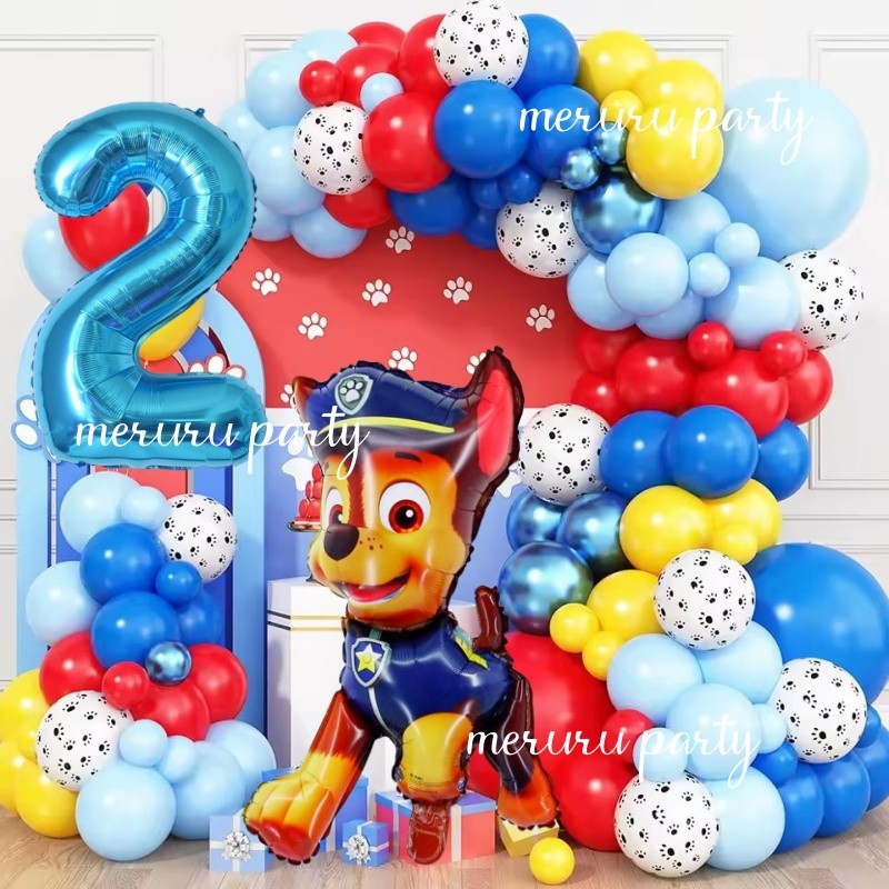 Pets Dog Paw Patrol Theme Balloon Garland Arch Blue Number Birthday Party Decorations Baby ...