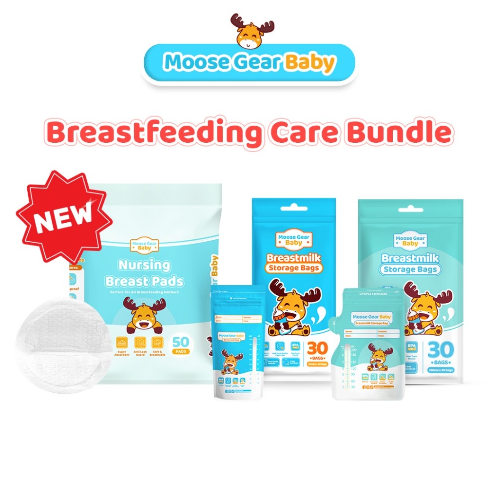 Moose Gear Baby Breastfeeding Care Essentials Bundle (50pcs Breast Pads ...