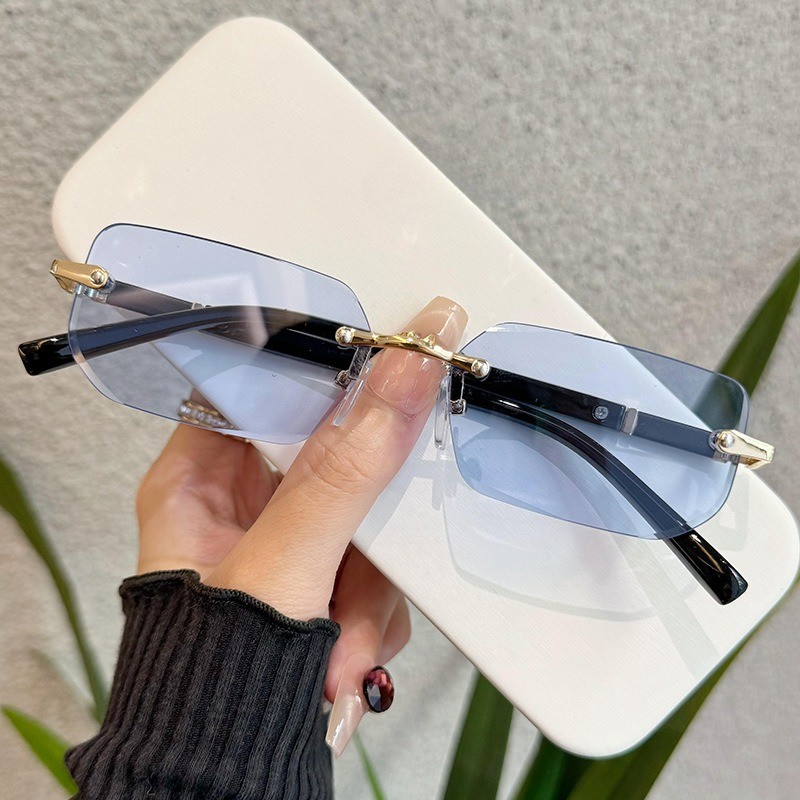 Rimless Rectangle Sunglasses UV400 Protection Frameless Sun Glasses ...