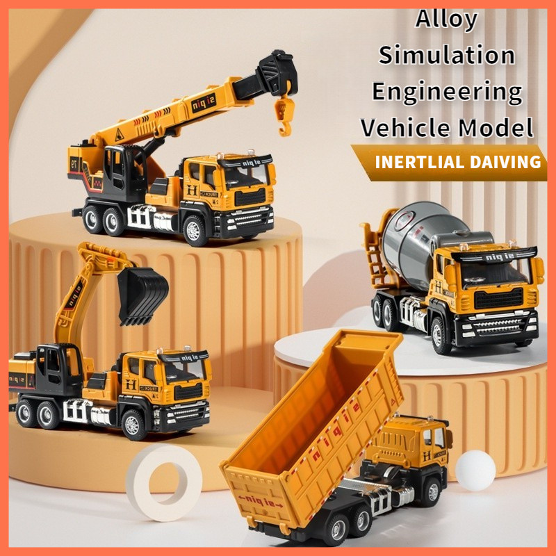 Alloy Construction Vehicle Model Set Inertial Driving Mixer Truck & Dump Truck Engineering Toys ...