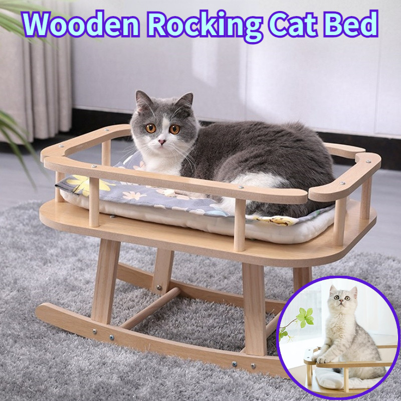 Wooden Rocking Cat Bed Pet Rocking Bed Dog Chair Cat Small Nest ...