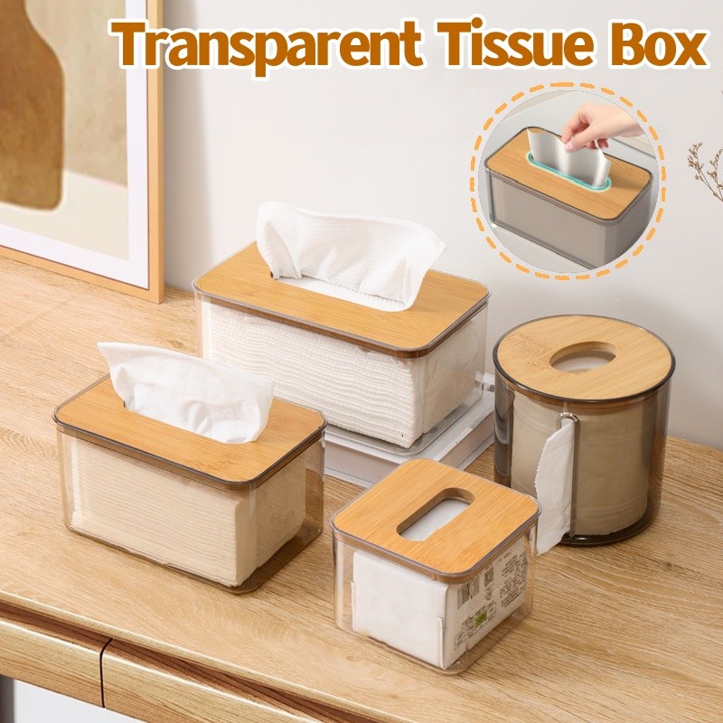 Nordic Wood Tissue Box Holder with Transparent Acrylic Organizer Tissue ...
