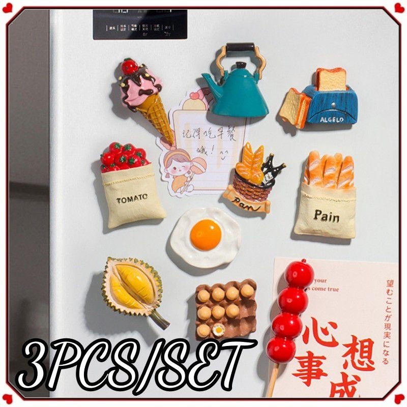 3Pcs/Set 3d Food Refrigerator Magnetic Stickers Simulated Resin Toaster ...