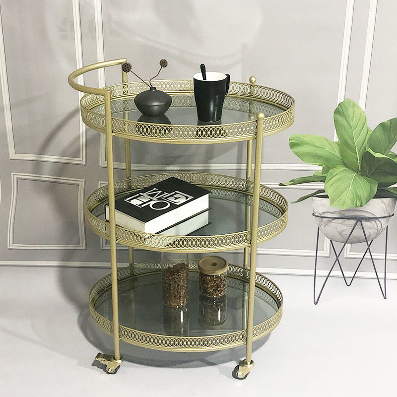 Nordic Gold Guest Room Balcony Tea Cart Kitchen Trolley Restaurant Hand ...