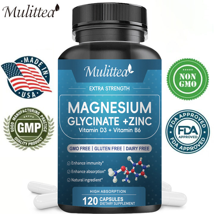 Mulittea Magnesium Glycinate Capsules 500mg with Zinc Vitamin D3 &B6 ...