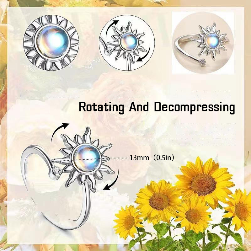 Marbit Rotatable Sun Rings For Women Anti Stress Anxiety Fidget Sunflower Sun Star Ring Party ...