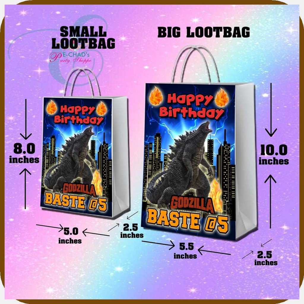 Godzilla`r,theme#CI;customize+o@o@b@g@L@l party paper bag / lootbag ...