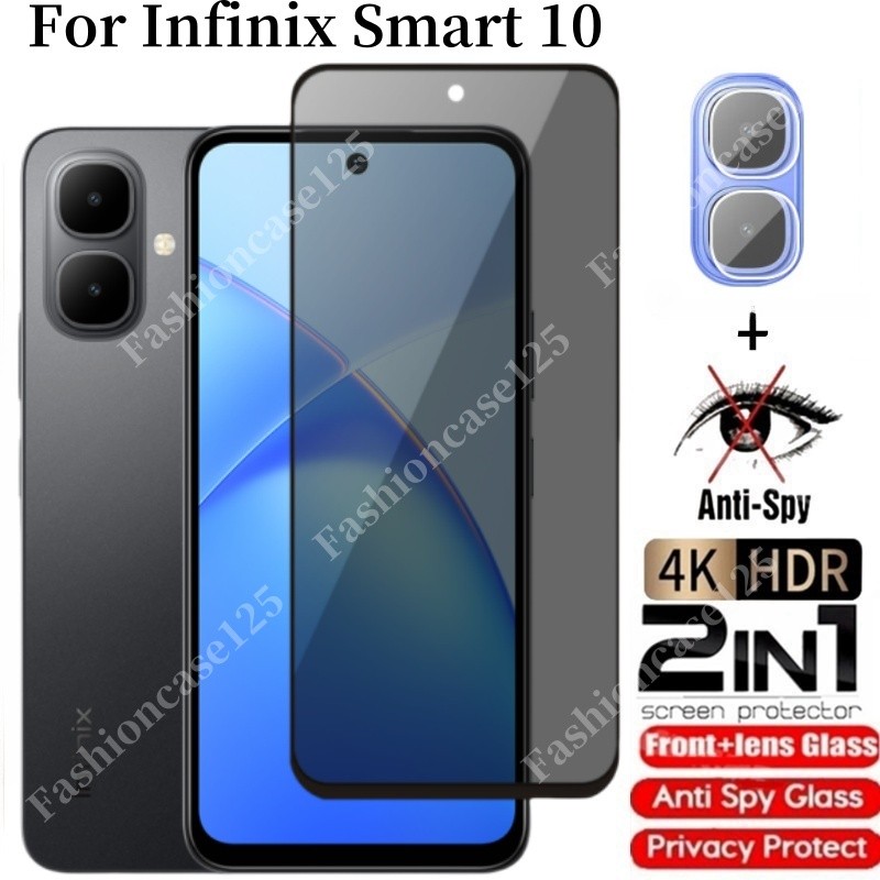 2in1 Infinix Smart 10 Private Tempered Glass Anti-Spy Full Cover Screen ...