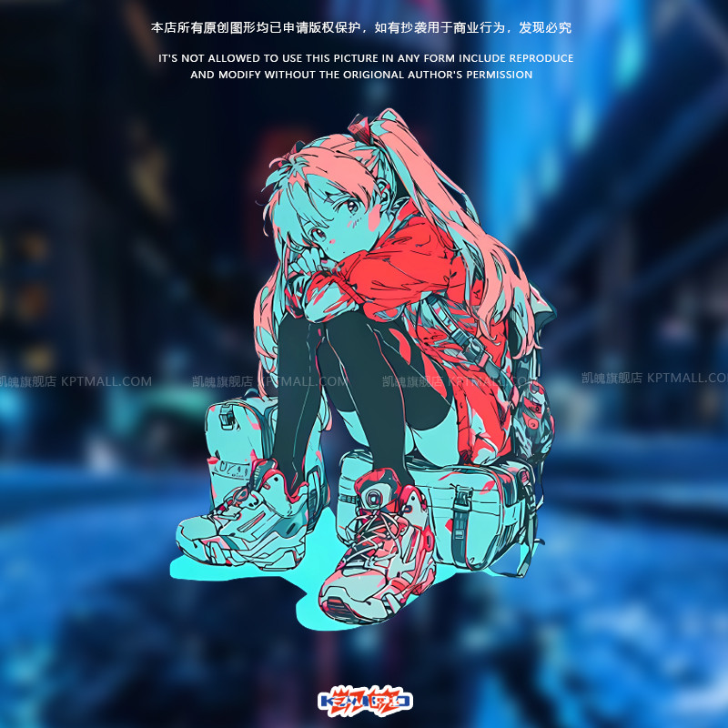 EVA Evangelion Cyberpunk Style Asuka Reflective Sticker - Waterproof ...