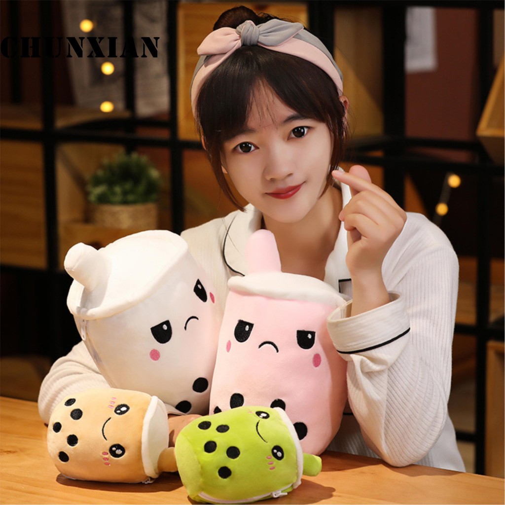 15-25cm Two-sided Reversible Secret Pouch Boba Plushie Bubble Tea Milk ...