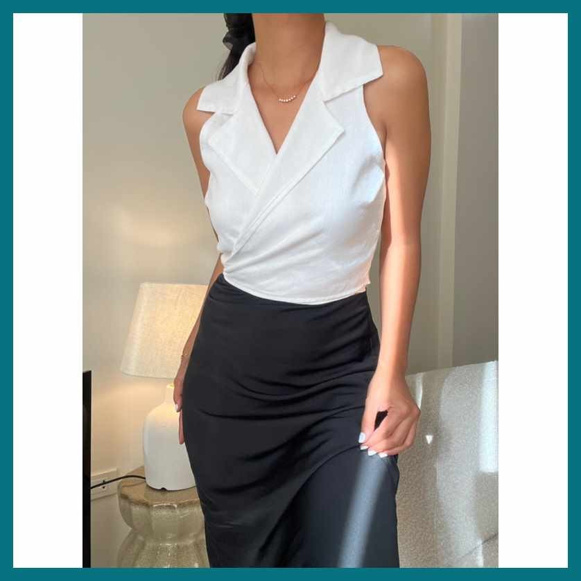 House.wof,sK;Lulu&|&BRONTE&Wrap&Top&(Premium&Linen) | Shopee Philippines