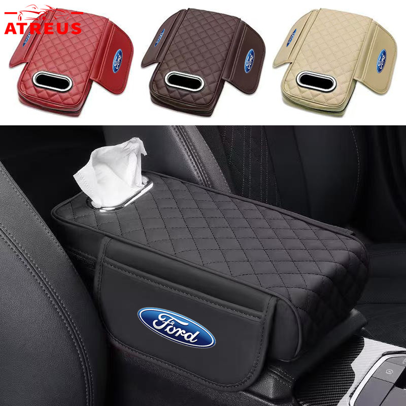 Ford Car Center Console Cushion Pad Storage Bag With Tissue Box Leather ...