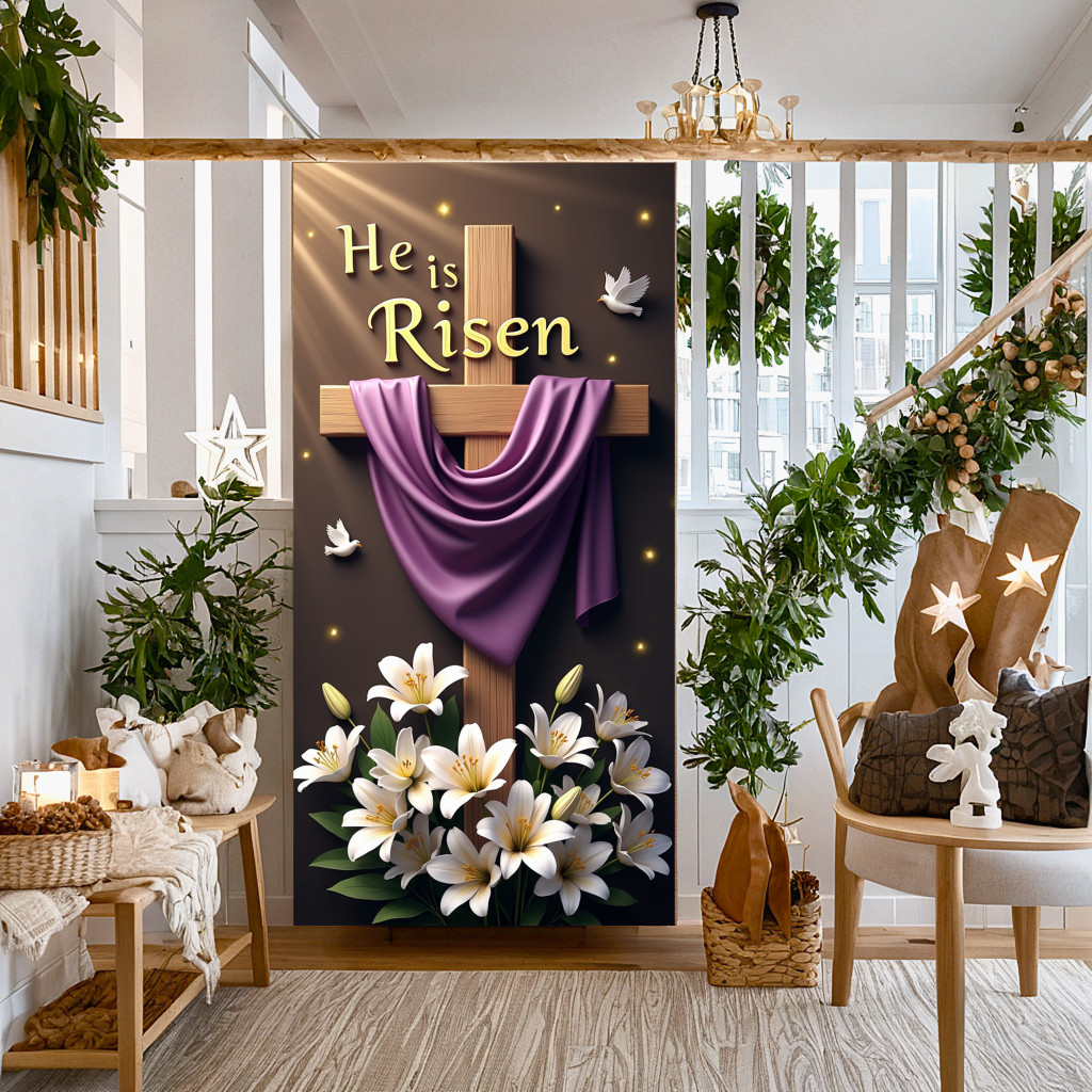 Easter Cross Banner Celebration Church Decoration He is Risen Backdrop ...