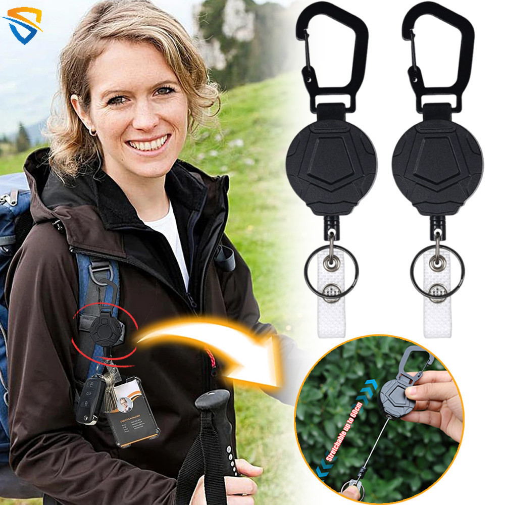 Fishing Retractable Anti-Lost Pull Reel Keychain Badge Keeper Metal ...