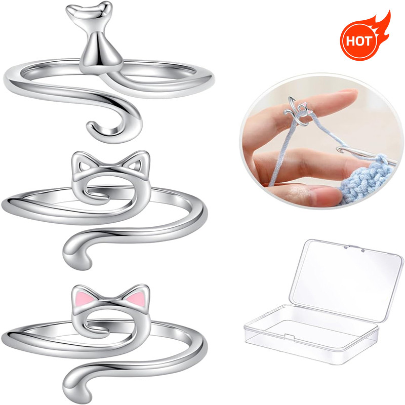 1Set Adjustable Crochet Loop Jewelry Sewing Hook Knitted Ring Yarn ...