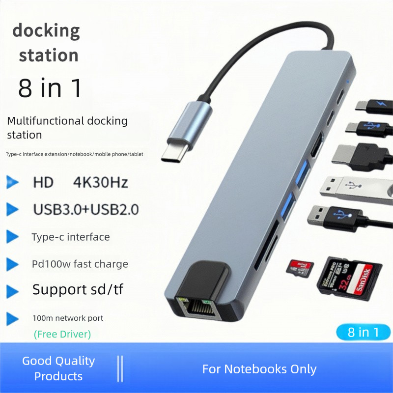 Eight-in-One Docking Station Hub Network Port USB Card Reading type-c ...