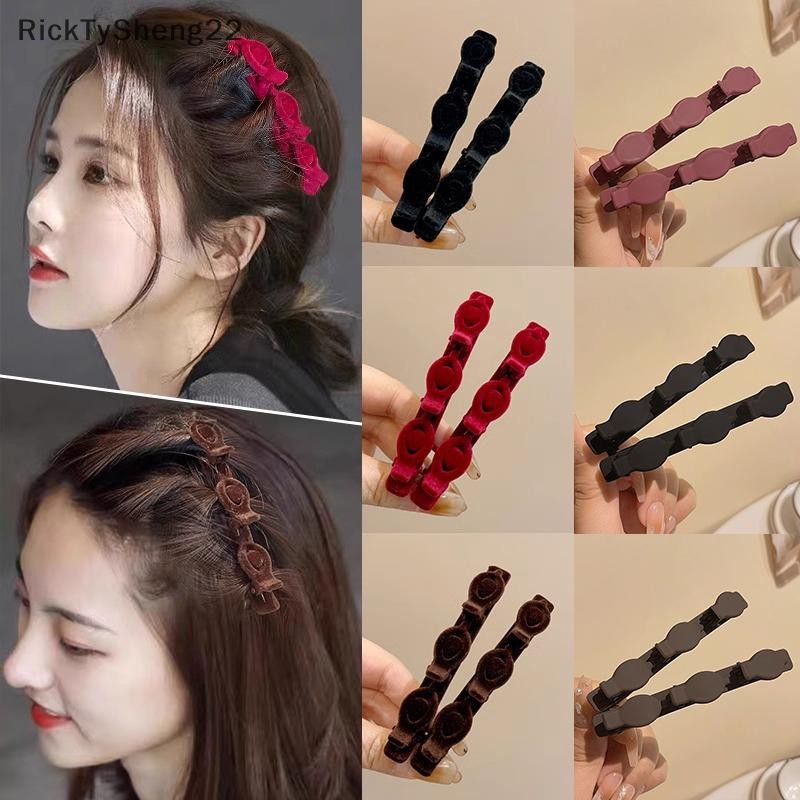 RT 3/4/6Pcs Flocking Hair Clips For Women Side Braided Hairpin Sweet ...
