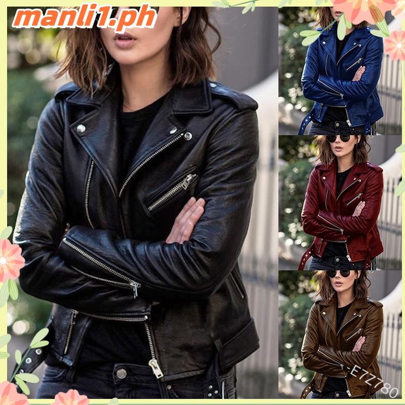 Women's New Fashion Leather Jacket Short Coat Motorcycle Jacket Slim ...