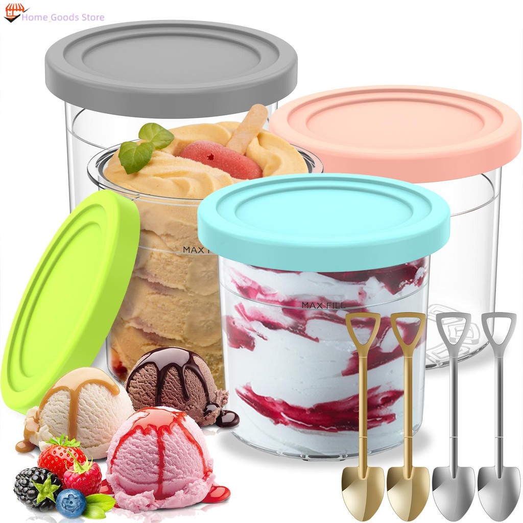 4 Pack Ice Cream Containers Reusable Pint Ice Cream Containers Ice ...