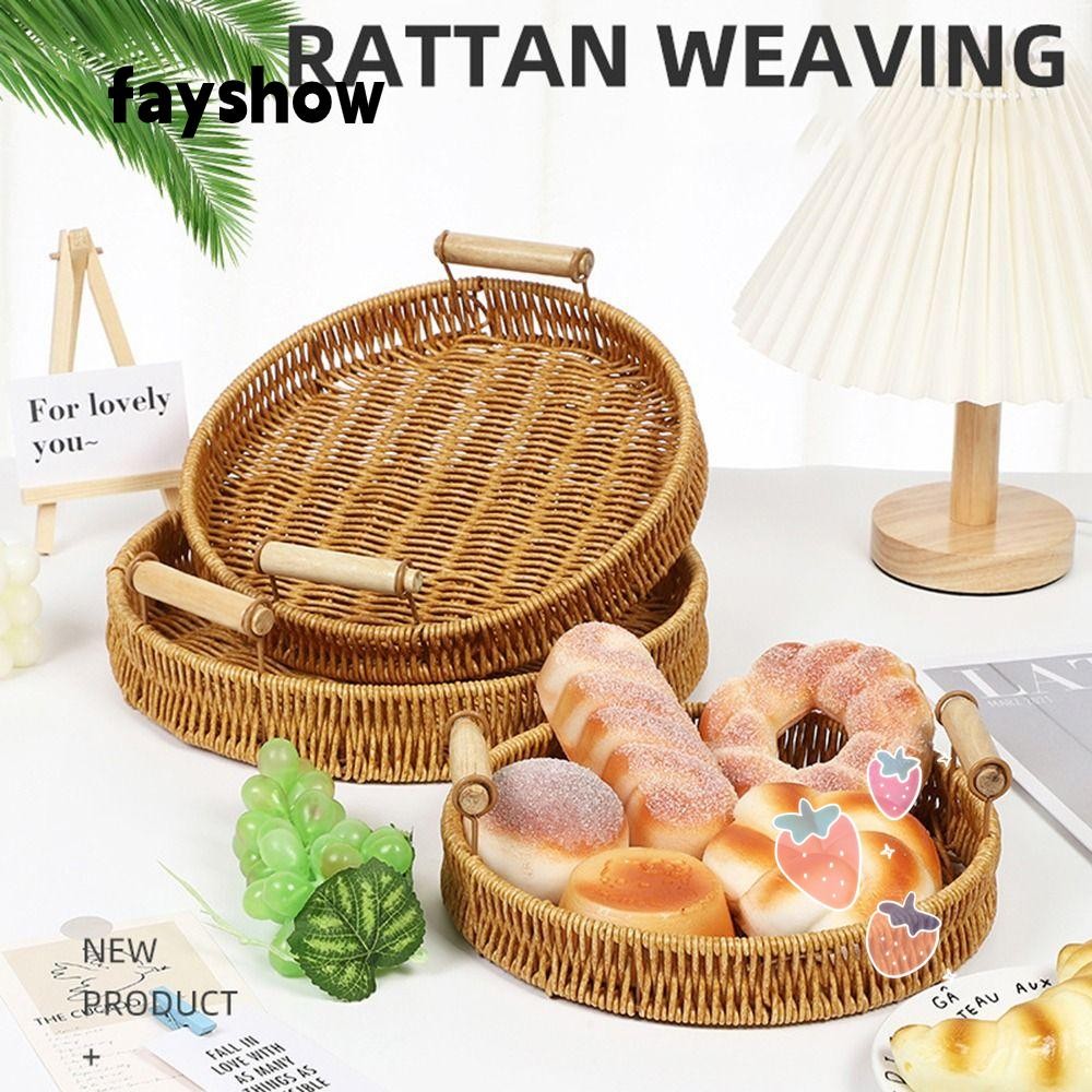 FAYSHOW2 1Pcs Handwoven Rattan Basket, Round Shape With Handle Storage ...