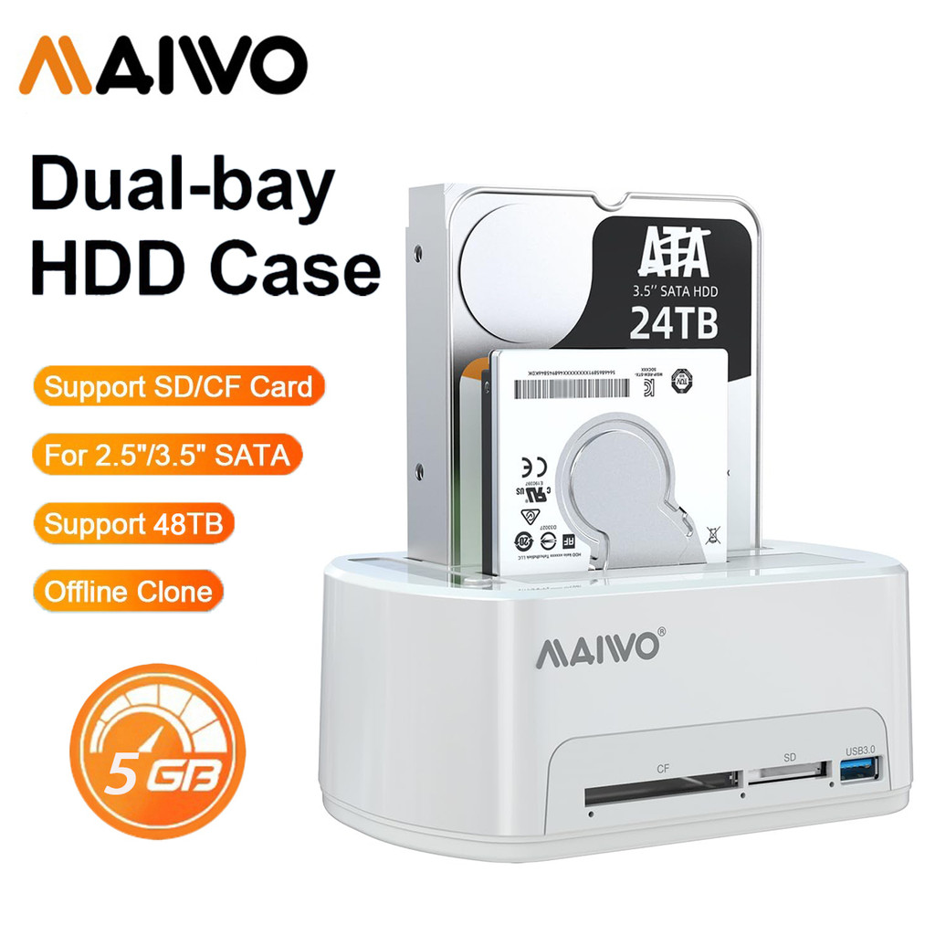 MAIWO Dual-Bay Hard Drive Enclosure with Offline Clone for 2.5" 3.5 ...