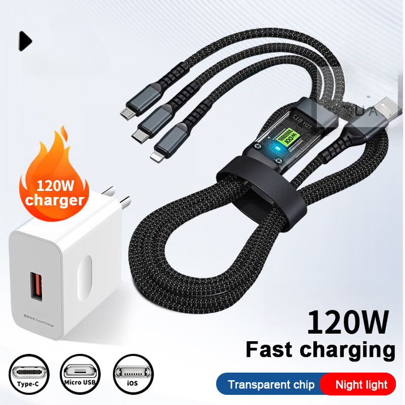 Deluxe 120 Watt 3-in-1 Charging Cable Watt Quick Charge/Zinc Alloy ...