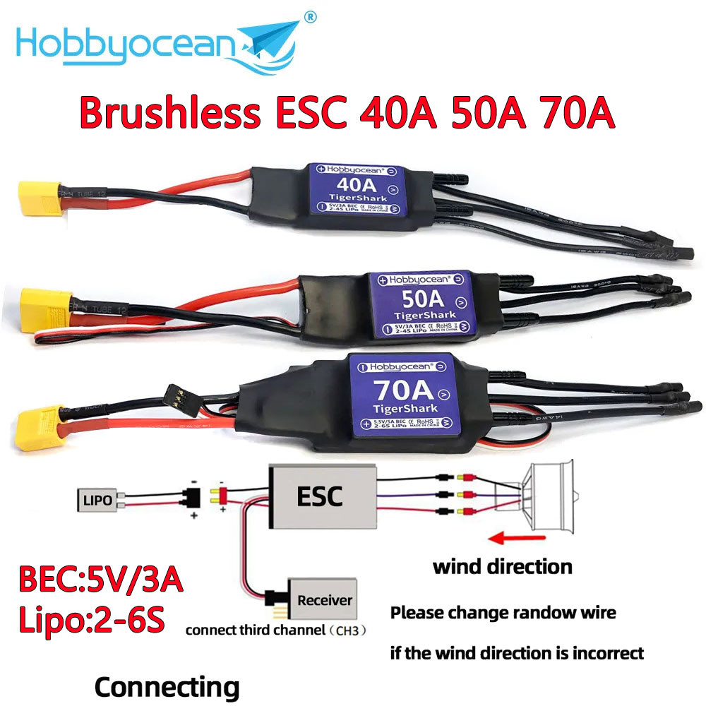 Hobbyocean Waterproof Brushless ESC 40A 50A 70A Electronic Speed ...
