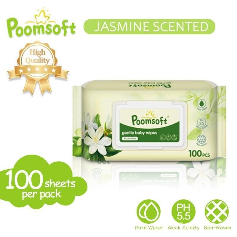 Poomsoft 1 Packs x 100 Sheet Jasmine Scented No-Alcohol Gentle Baby ...